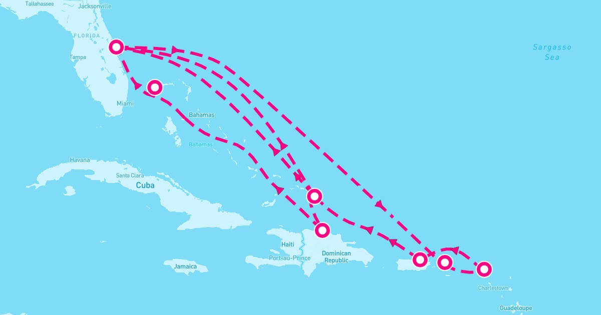 Caribbean Princess - December 1, 2024 (14 Night) Cruise Map, Ports ...