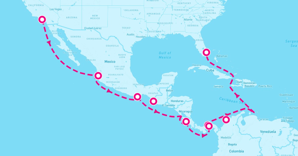 Coral Princess - December 19, 2024 (16 Night) Cruise Map, Ports & Ship Info