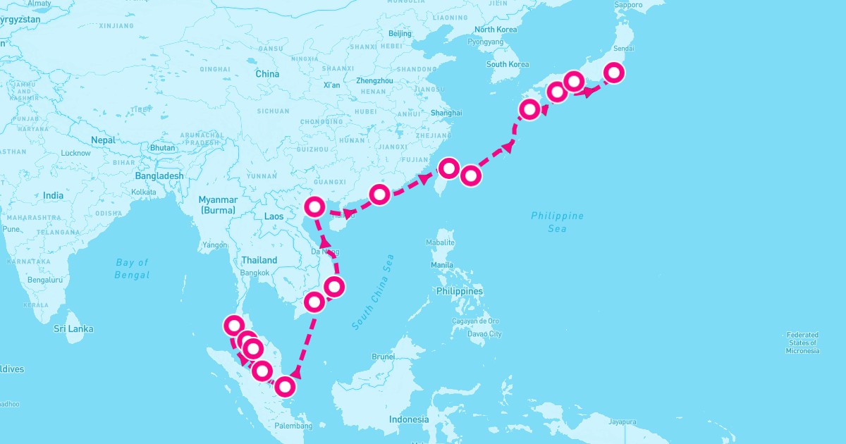 Coral Princess - March 31, 2027 (23 Night) Cruise Map, Ports & Ship Info