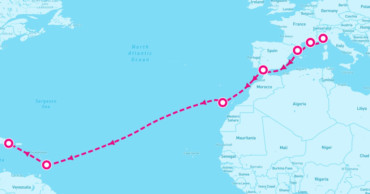 Costa Pacifica - December 6, 2025 (15 Night) Cruise Map, Ports & Ship Info