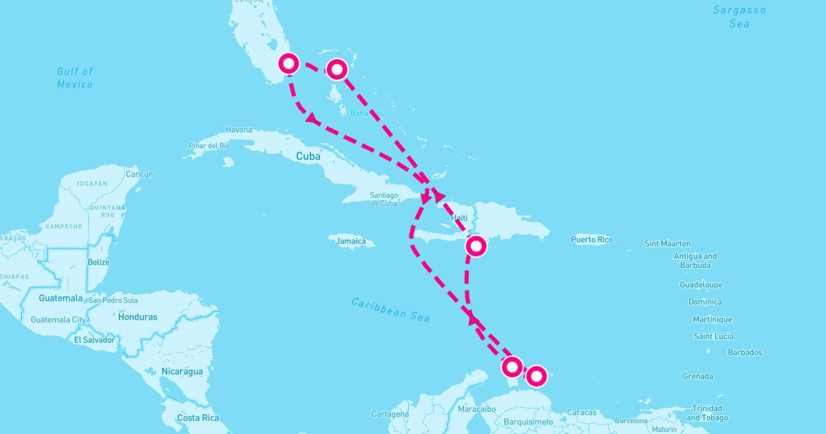 Legend of the Seas - April 1, 2028 (8 Night) Cruise Map, Ports & Ship Info