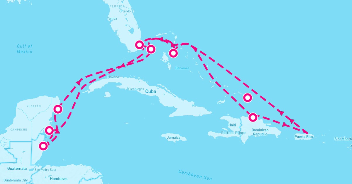 MSC Seaside - March 9, 2025 (14 Night) Cruise Map, Ports & Ship Info