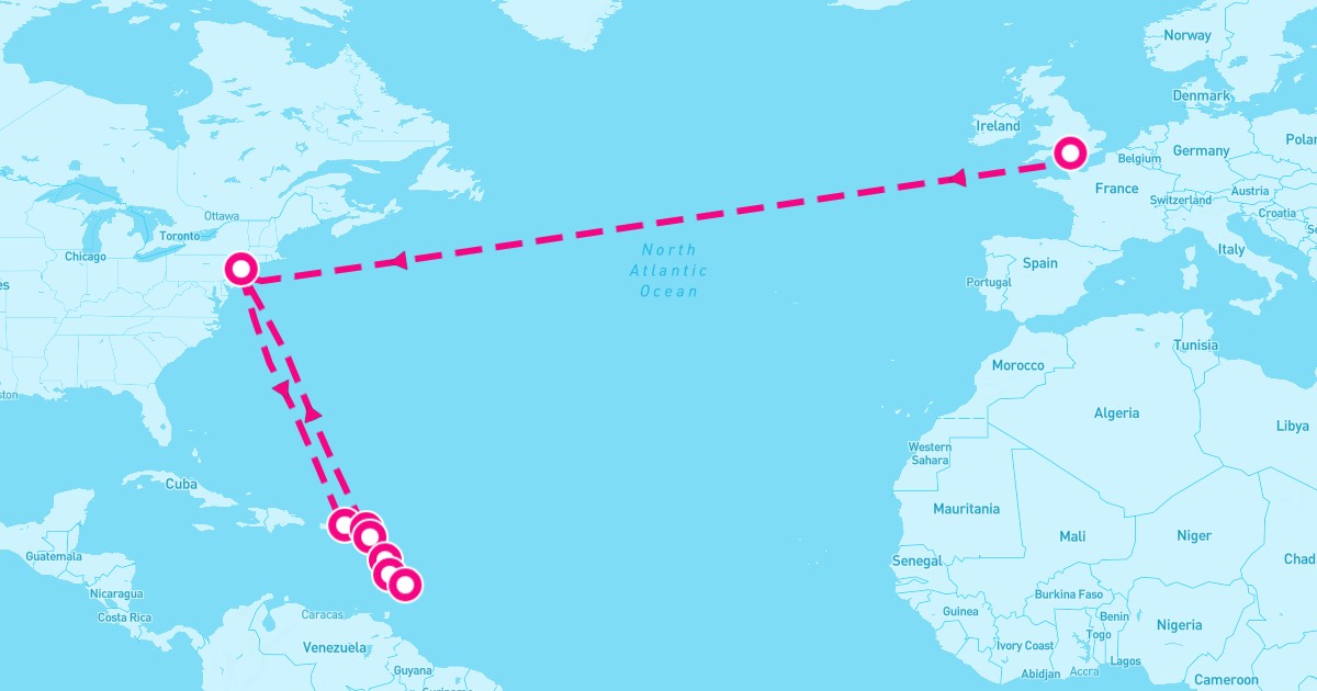 Queen Mary 2 - November 12, 2027 (20 Night) Cruise Map, Ports & Ship Info