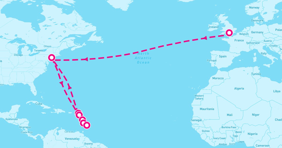 Queen Mary 2 - March 6th, 2028 - Cruise Map & Port Info