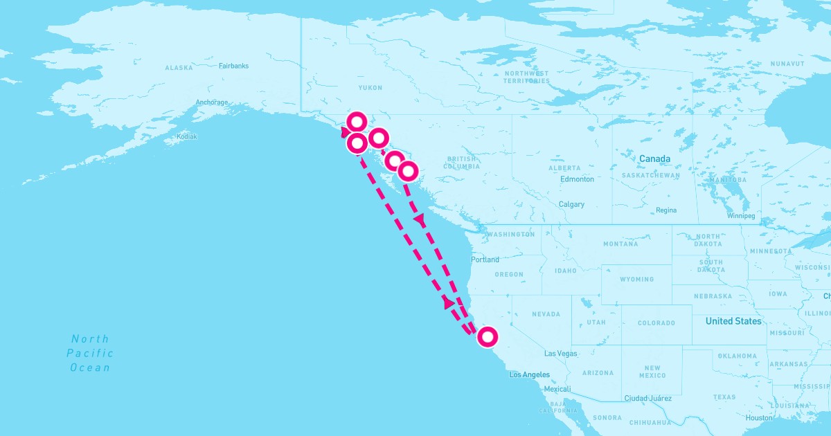 Ruby Princess - June 10, 2027 (10 Night) Cruise Map, Ports & Ship Info